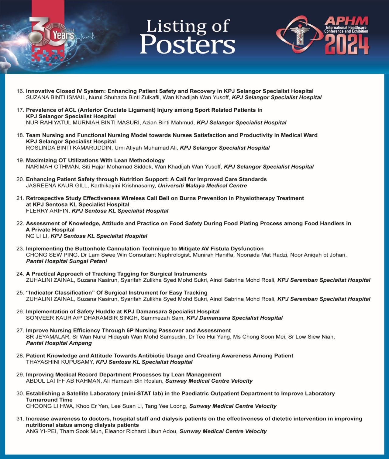 Listing of Poster 2024 - APHM Conference & Exhibition